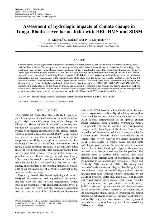 (PDF) Assessment of hydrologic impacts of climate change in Tunga ...