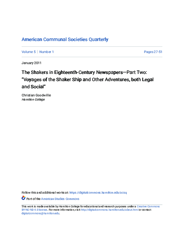 (PDF) The Shakers in Eighteenth-Century Newspapers, Part Three: “Calvin ...