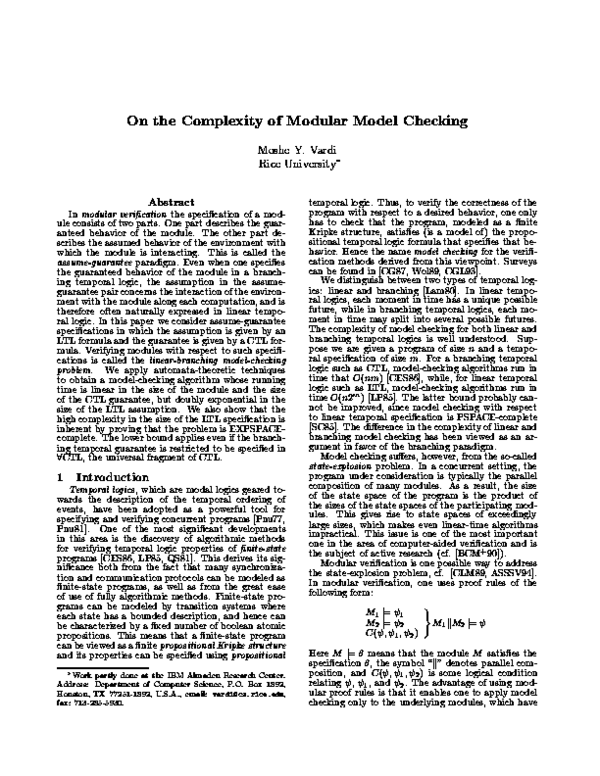 (PDF) On the complexity of modular model checking