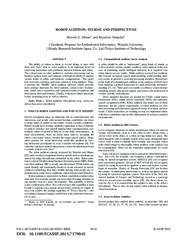 (PDF) ROBOT AUDITION: ITS RISE AND PERSPECTIVES