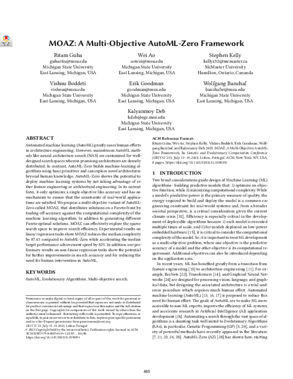 (PDF) MOAZ: A Multi-Objective AutoML-Zero Framework