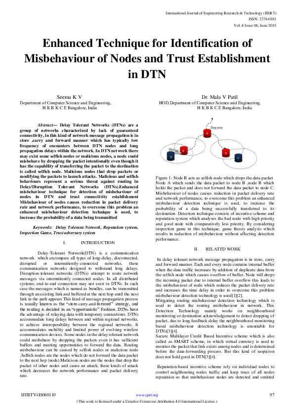 (PDF) Enhanced Technique for Identification of Misbehaviour of Nodes and Trust Establishment in DTN