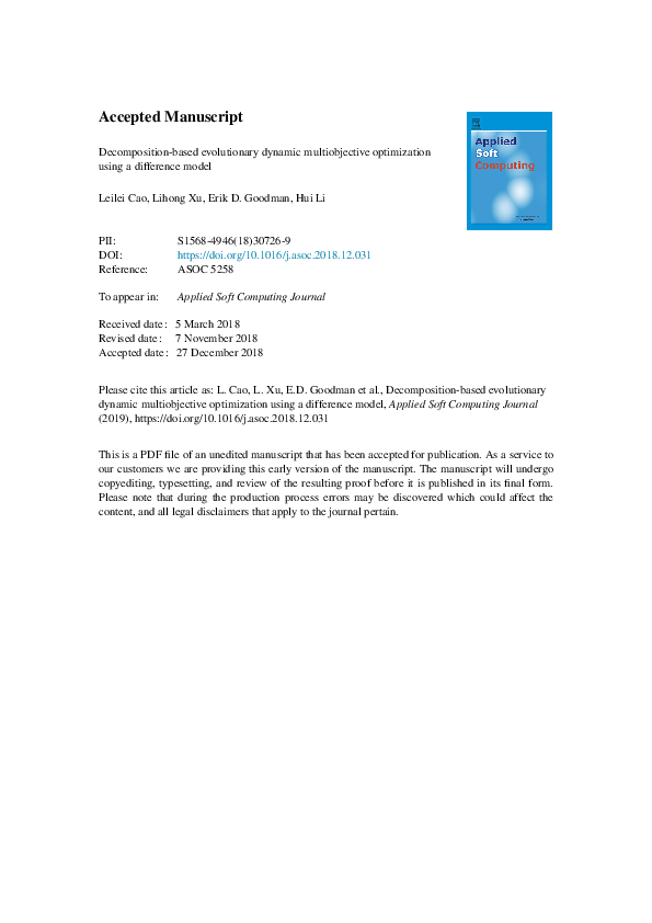 (PDF) Decomposition-based evolutionary dynamic multiobjective optimization using a difference model