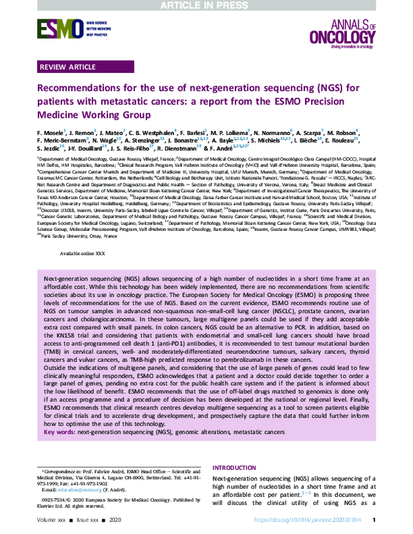 (PDF) Recommendations for the use of next-generation sequencing (NGS ...