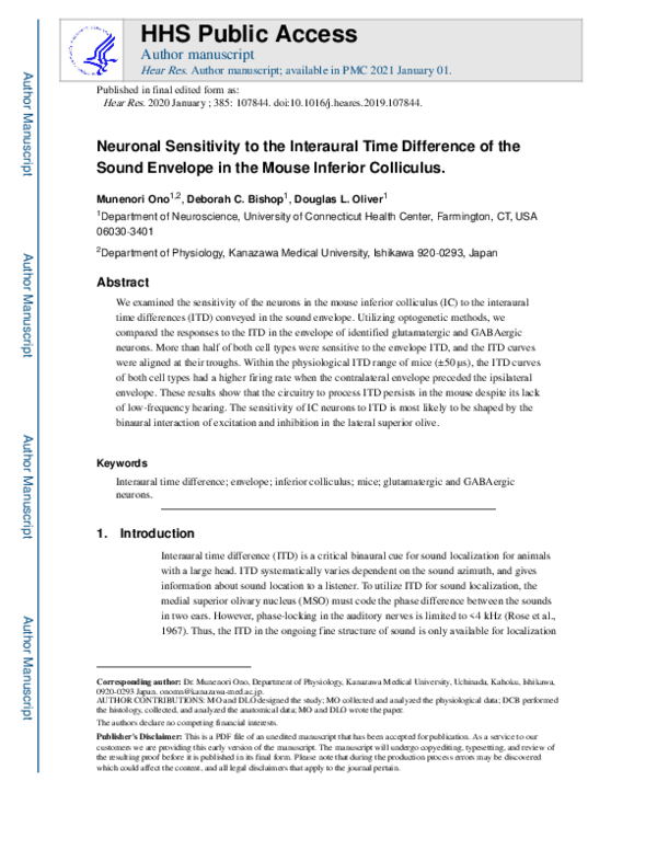 (PDF) Neuronal sensitivity to the interaural time difference of the ...