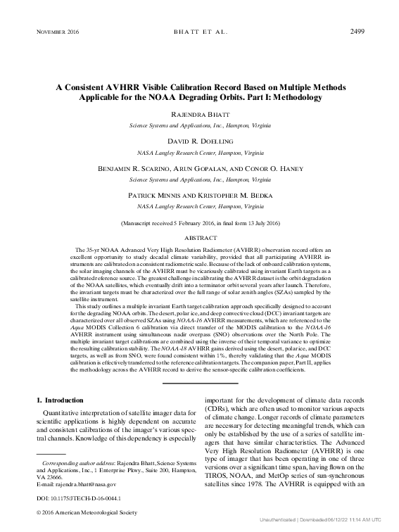 (PDF) A Consistent AVHRR Visible Calibration Record Based on Multiple Methods Applicable for the ...