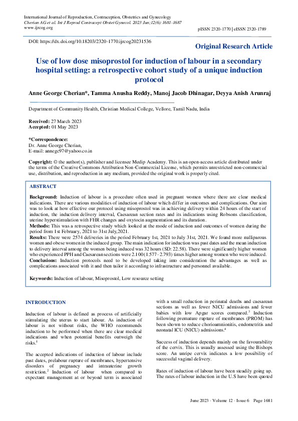 (PDF) Low Dose Misoprostol for Labor Induction Outcomes