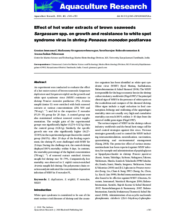 (PDF) Effect of hot water extracts of brown seaweeds Sargassum spp. on growth and resistance to ...