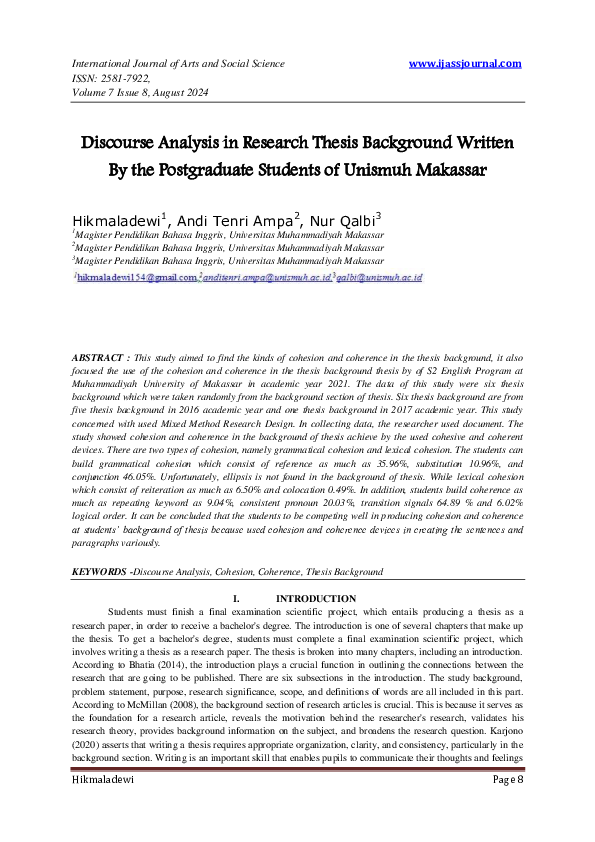 (PDF) Discourse Analysis in Research Thesis Background Written By the ...