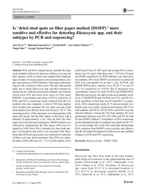 (PDF) Is “dried stool spots on filter paper method (DSSFP)” more sensitive and effective for ...