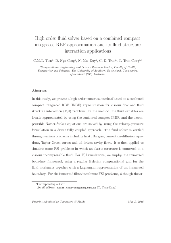 (PDF) High-order fluid solver based on a combined compact integrated RBF approximation and its ...