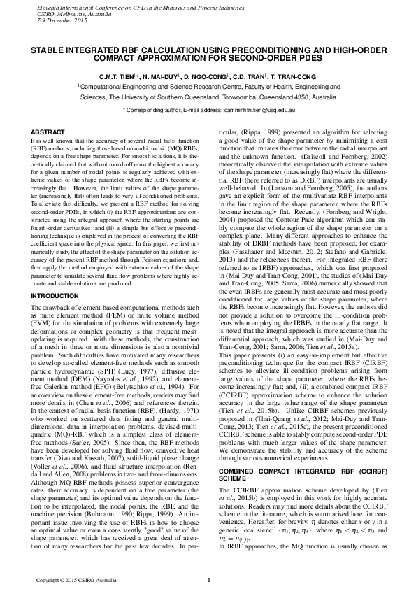 (PDF) Stable integrated RBF calculation using preconditioning and high-order compact ...