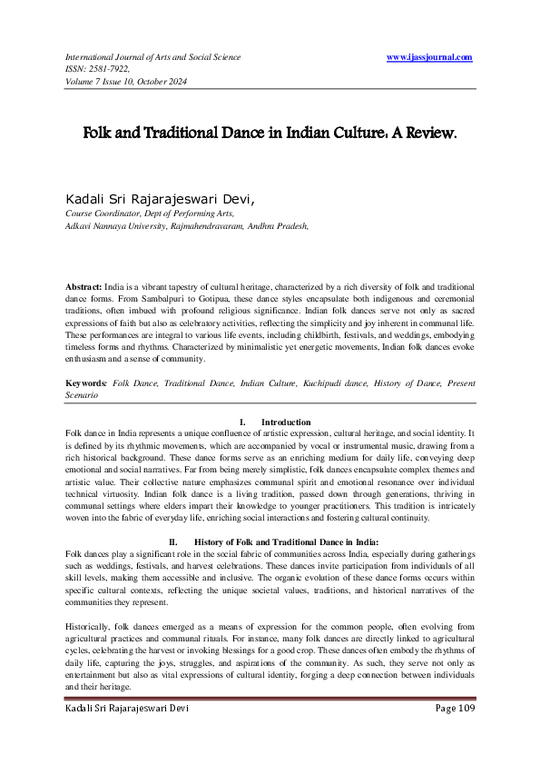 (PDF) Folk and Traditional Dance in Indian Culture: A Review