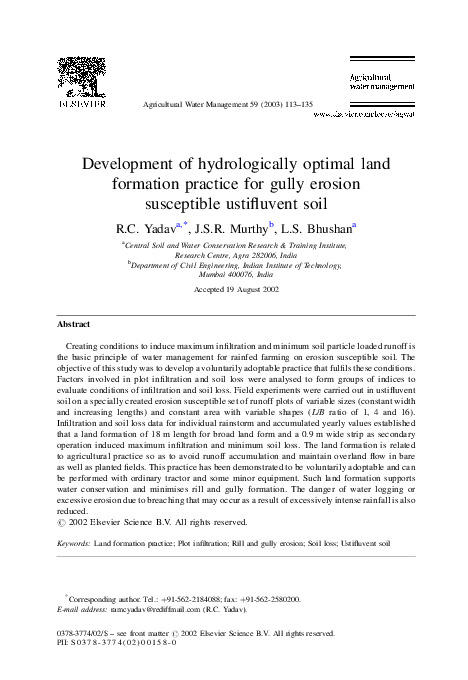 (PDF) Development of hydrologically optimal land formation practice for gully erosion ...