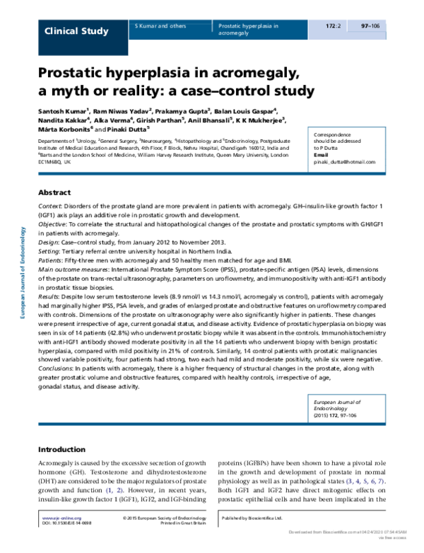 (PDF) Prostatic hyperplasia in acromegaly, a myth or reality: a case ...