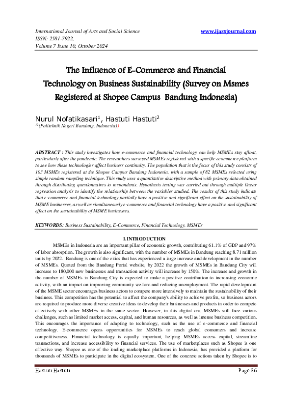 (PDF) The Influence of E-Commerce and Financial Technology on Business ...