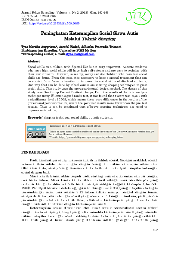 (PDF) Peningkatan Keterampilan Sosial Siswa Autis Melalui Teknik Shaping