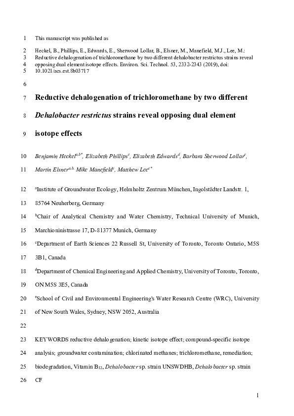 (PDF) Reductive Dehalogenation of Trichloromethane by Two Different ...