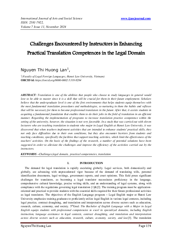 (PDF) Challenges Encountered by Instructors in Enhancing Practical Translation Competences in ...