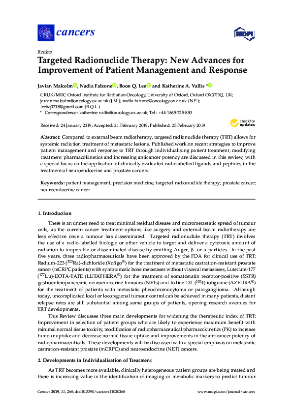 (PDF) Targeted Radionuclide Therapy: New Advances for Improvement of ...