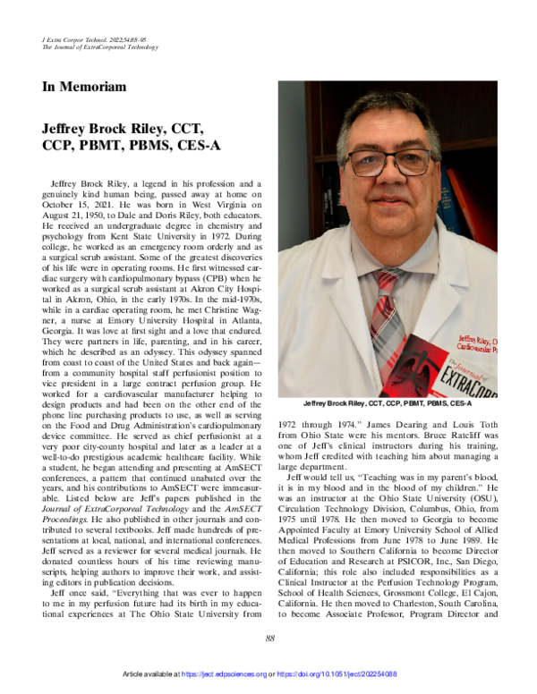 (PDF) Jeffrey Brock Riley, CCT, CCP, PBMT, PBMS, CES-A