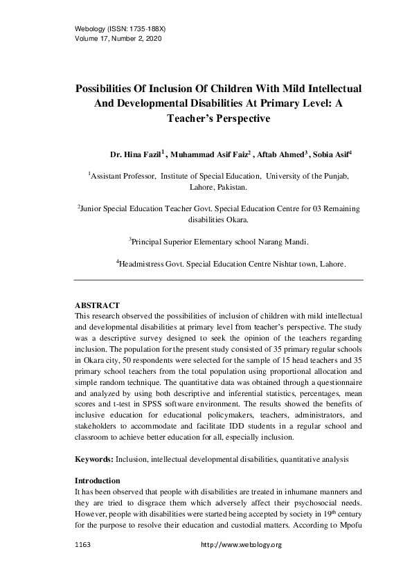 (PDF) Possibilities Of Inclusion Of Children With Mild Intellectual And ...