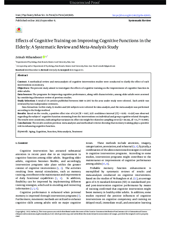 (PDF) Effects of Cognitive Training on Improving Cognitive Functions in the Elderly: A ...