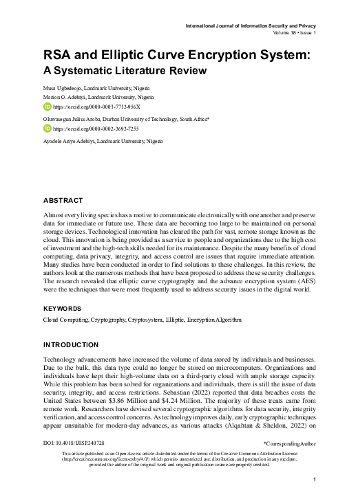 (PDF) RSA and Elliptic Curve Encryption System