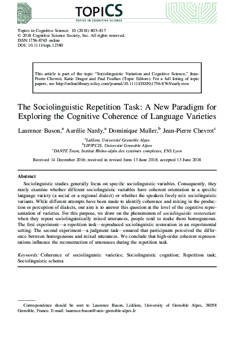 (PDF) The Sociolinguistic Repetition Task: A New Paradigm for Exploring ...