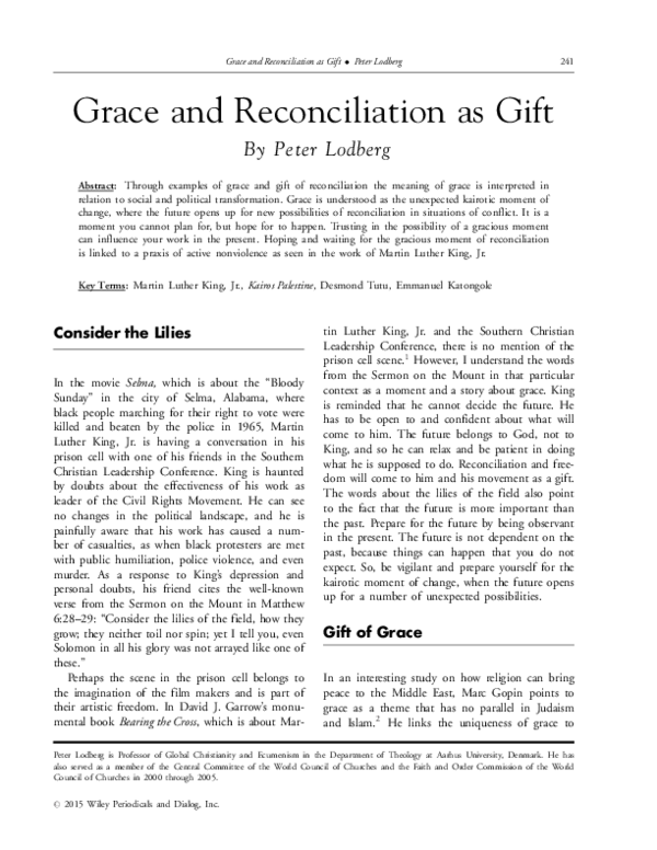 (PDF) Grace and Reconciliation as Gift