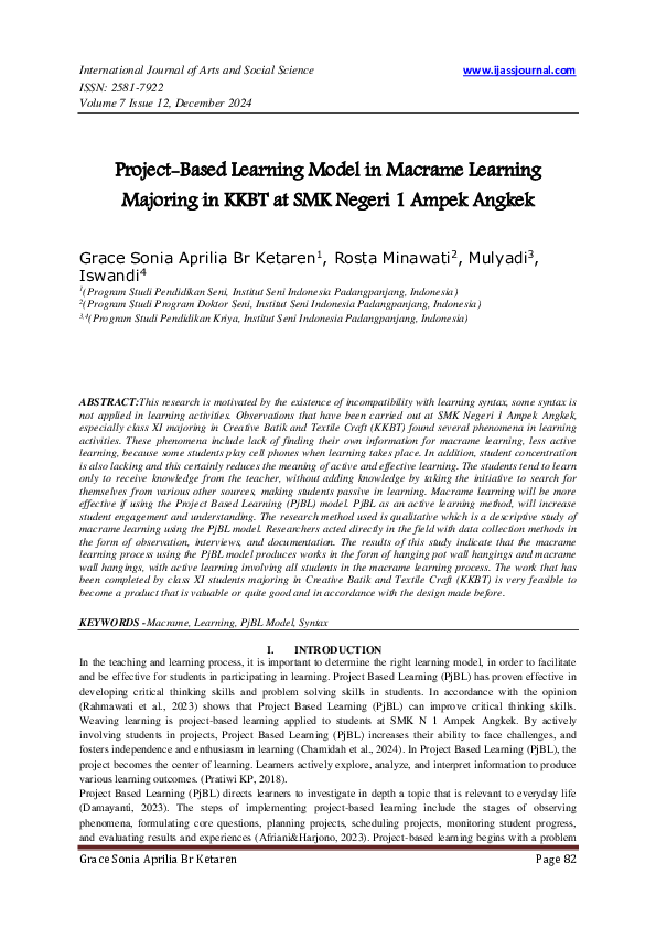 (PDF) Project-Based Learning Model in Macrame Learning Majoring in KKBT ...