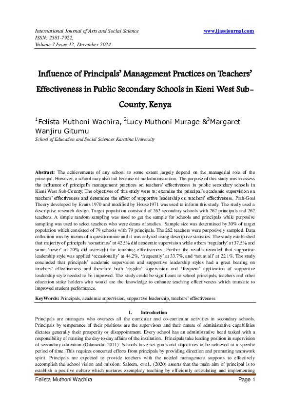 (PDF) Influence of Principals’ Management Practices on Teachers ...