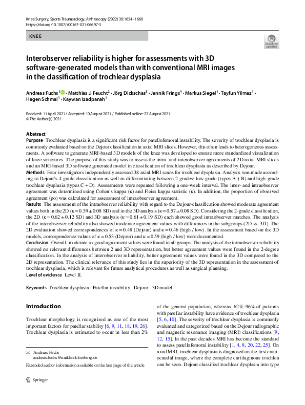 (PDF) Interobserver reliability is higher for assessments with 3D ...