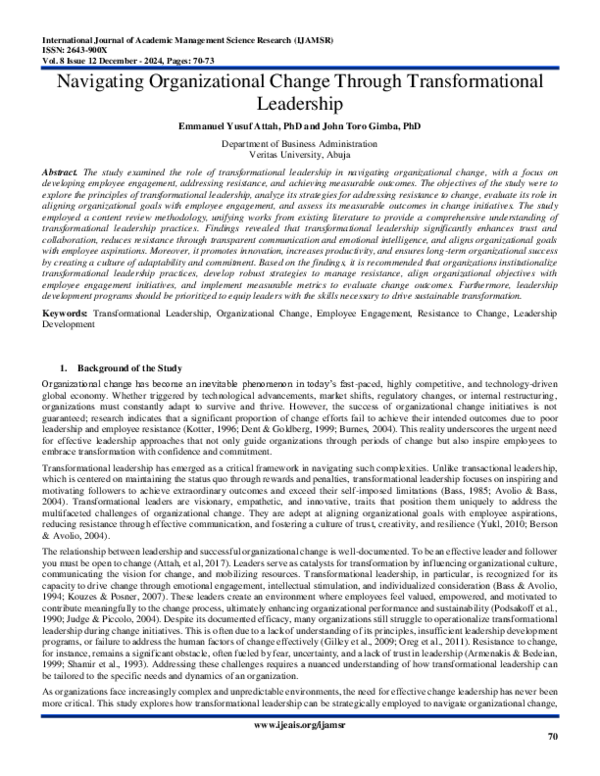 (PDF) Navigating Organizational Change Through Transformational