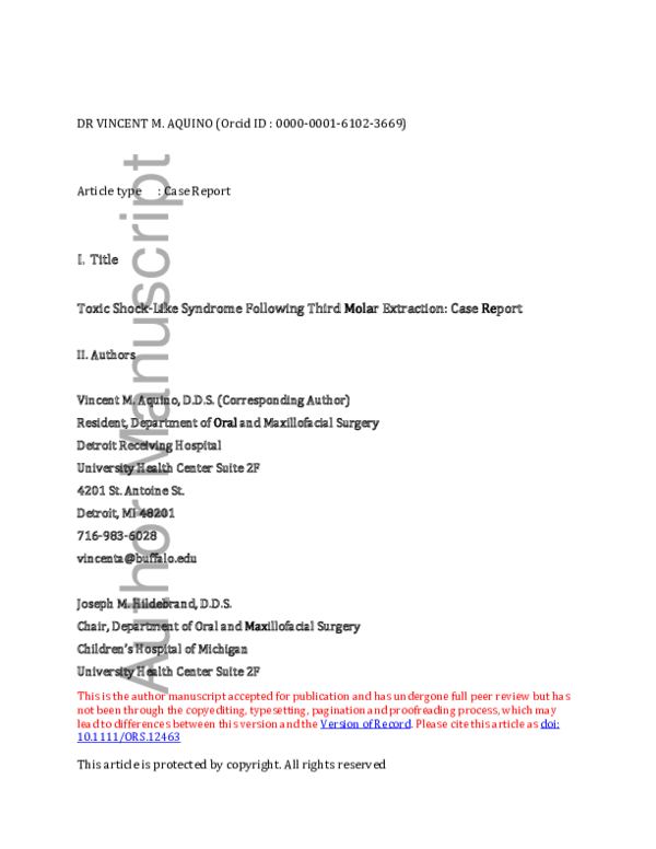 (PDF) Toxic shock‐like syndrome following third molar extraction: case ...