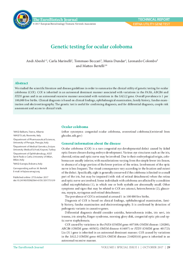 (PDF) Genetic testing for ocular coloboma