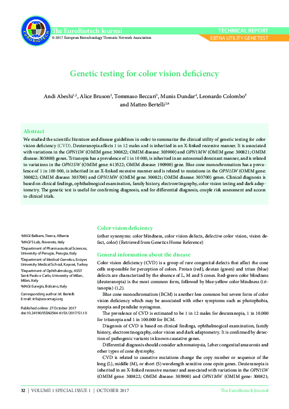 (PDF) Genetic testing for color vision deficiency