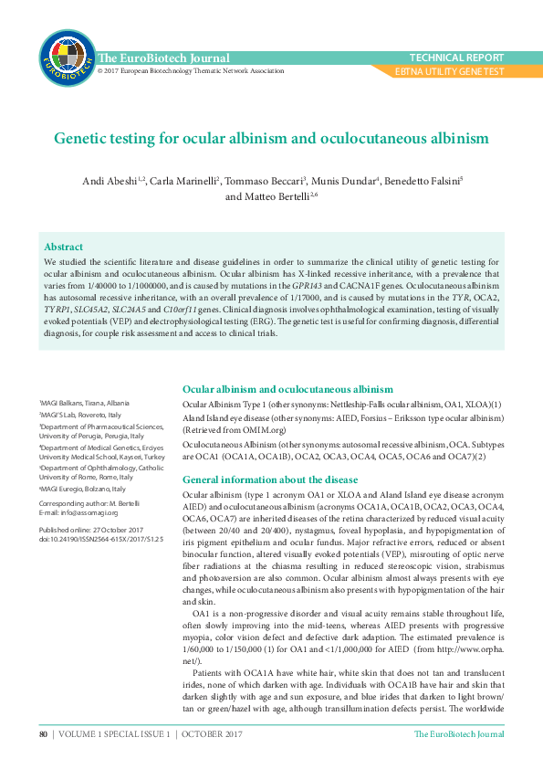 (PDF) Genetic testing for ocular albinism and oculocutaneous albinism