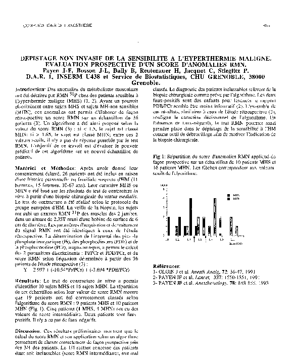 (PDF) Depistage Non Invasif De La Sensibilite A l'Hyperthermie Maligne. Evaluation Prospective d ...