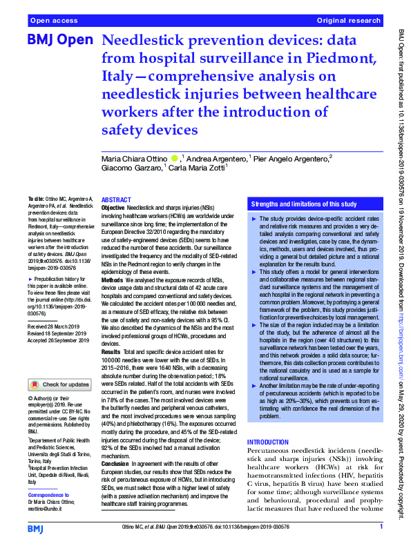 (PDF) Needlestick prevention devices: data from hospital surveillance ...