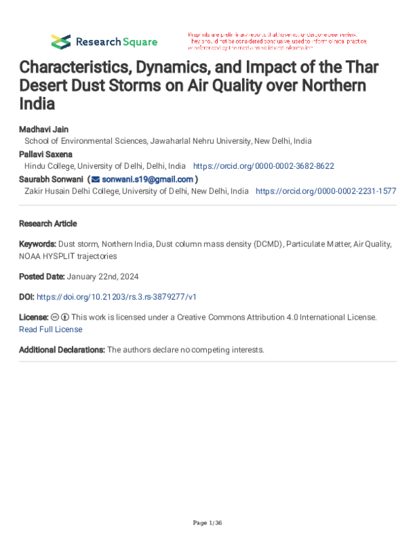 (PDF) Characteristics, Dynamics, and Impact of the Thar Desert Dust ...