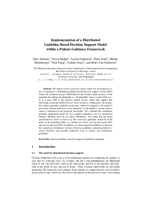 Pdf Implementation Of A Distributed Guideline Based Decision Support Model Within A Patient