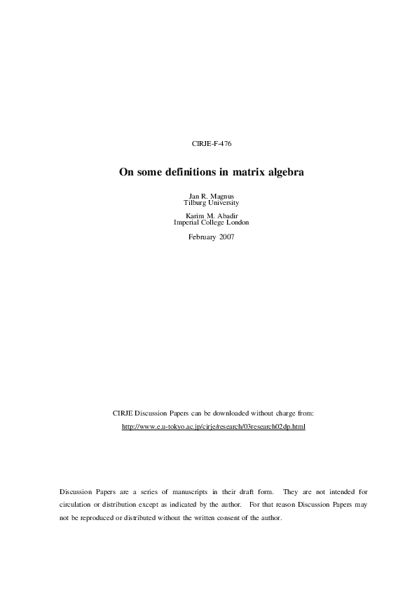 (PDF) On some definitions in matrix algebra