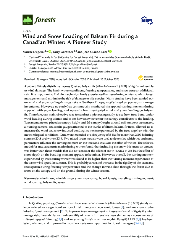 (PDF) Wind and Snow Loading of Balsam Fir during a Canadian Winter: A ...
