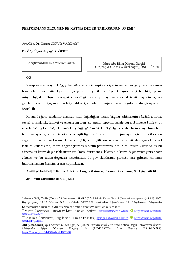 (PDF) Value Added Statement as a Performance Evaluation Tool