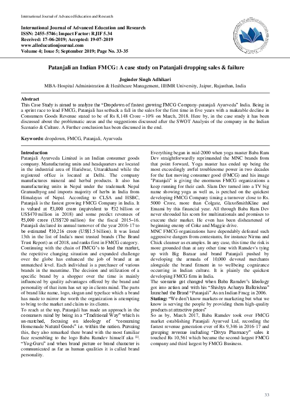 (PDF) Patanjali an Indian FMCG: A case study on Patanjali dropping ...