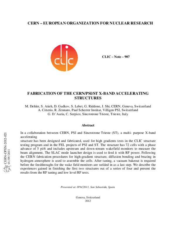 (PDF) Fabrication of the CERN/PSI/ST X-Band accelerating structures