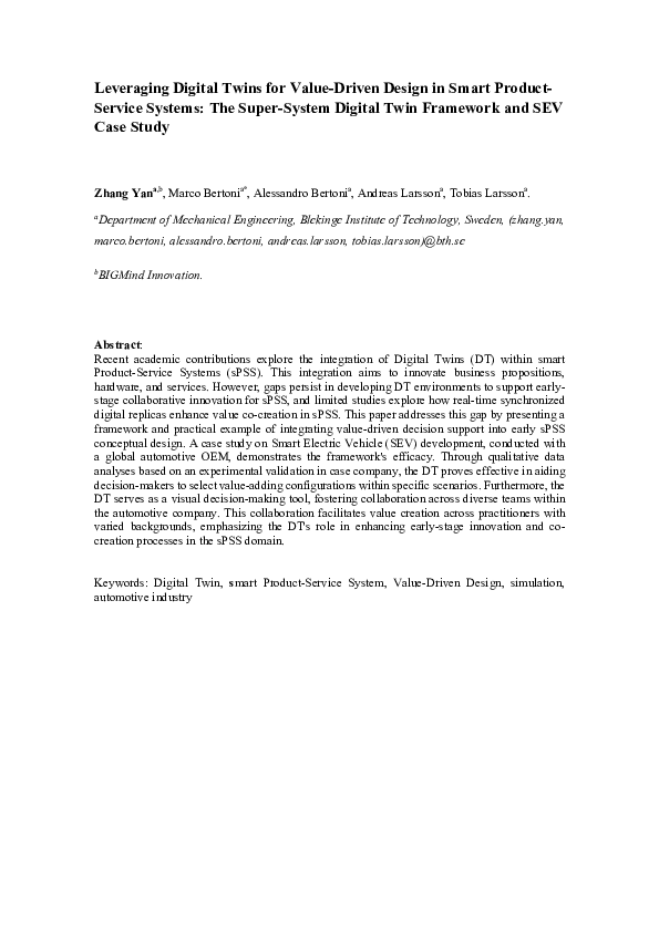 (PDF) Leveraging Digital Twins for Value Driven Design in Smart Product Service Systems ...