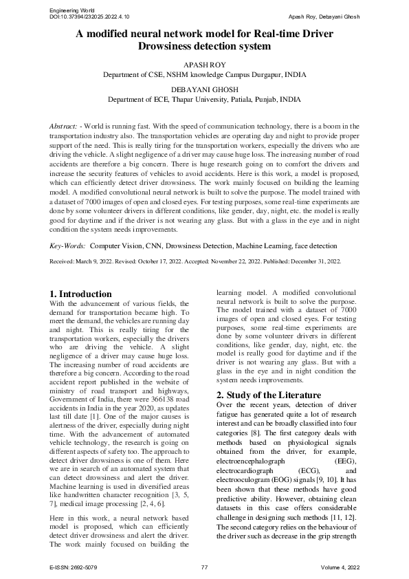 (PDF) A Modified Neural Network Model for Real-time Driver Drowsiness Detection System