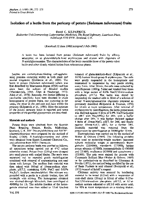(PDF) Isolation of a lectin from the pericarp of potato (Solanum ...